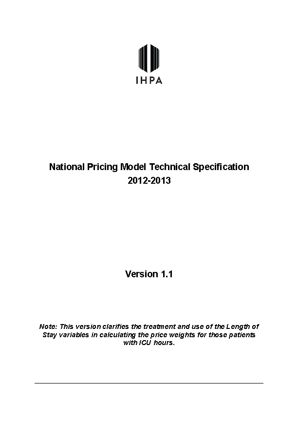 National Pricing Model Technical Specifications 2012 13 Resources National Pricing Model Technical Specifications 2012 13 Resources